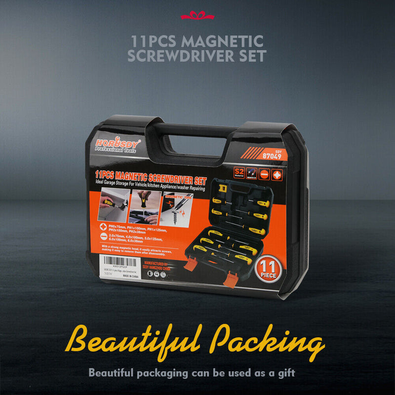 11-Pieces Magnetic Screwdriver Set with Case Magnetizer Demagnetizer F
