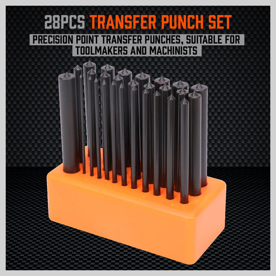 28x Center Transfer Punches Set Machinists Tool Punch Stand Heat Treat