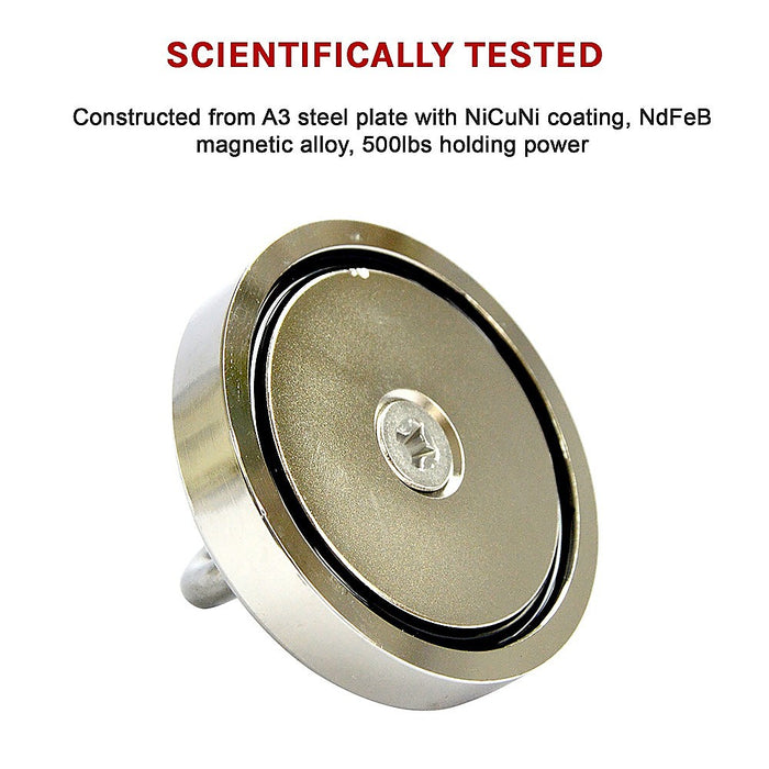Round Neodymium Fishing Magnet with Countersunk Hole and Eyebolt, 500