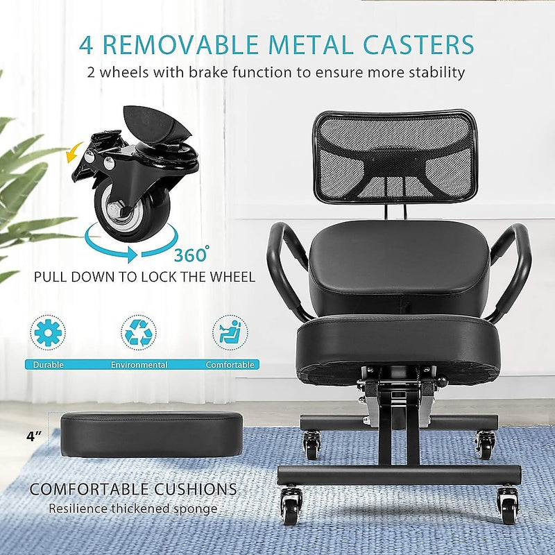 Ergonomic Kneeling Posture Chair with Backrest Adjustable Height and C