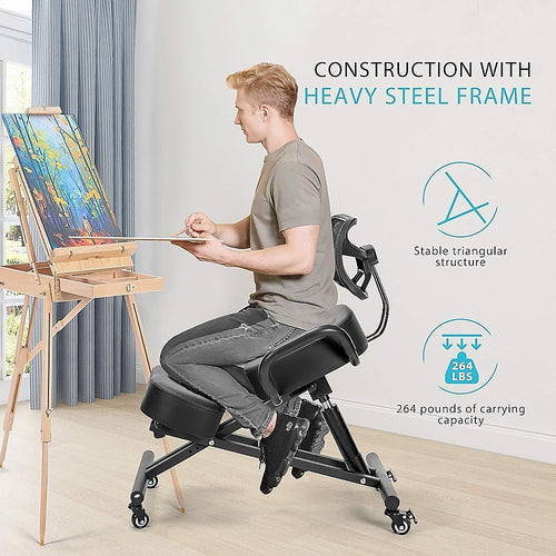 Ergonomic Kneeling Posture Chair with Backrest Adjustable Height and C