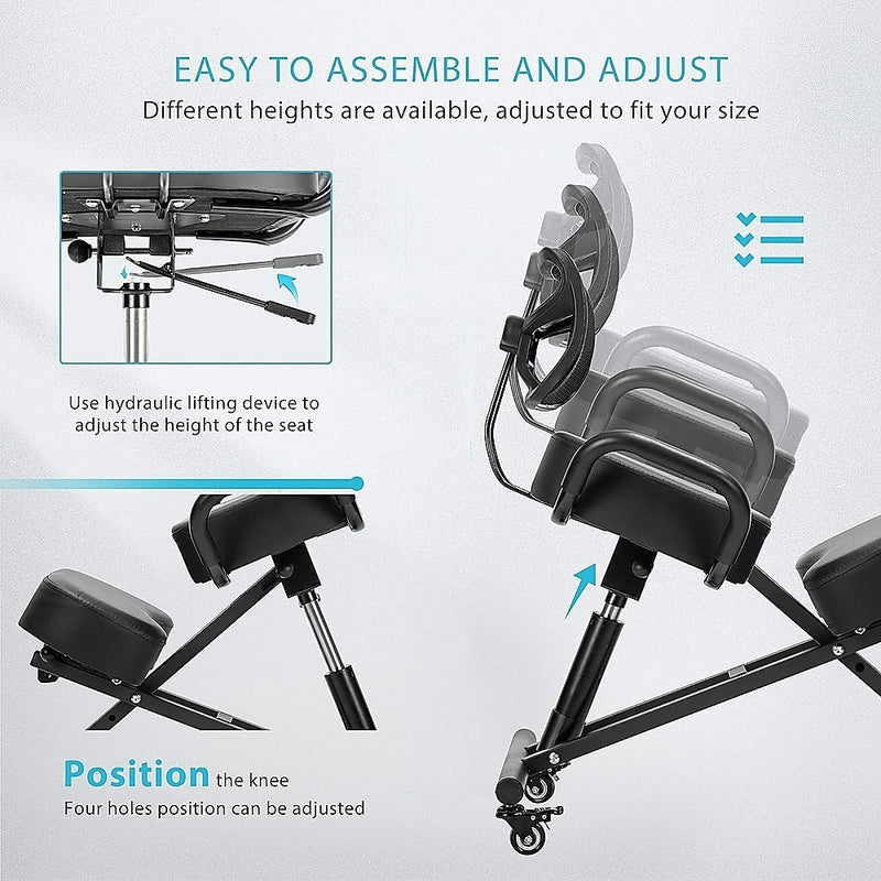 Ergonomic Kneeling Posture Chair with Backrest Adjustable Height and C