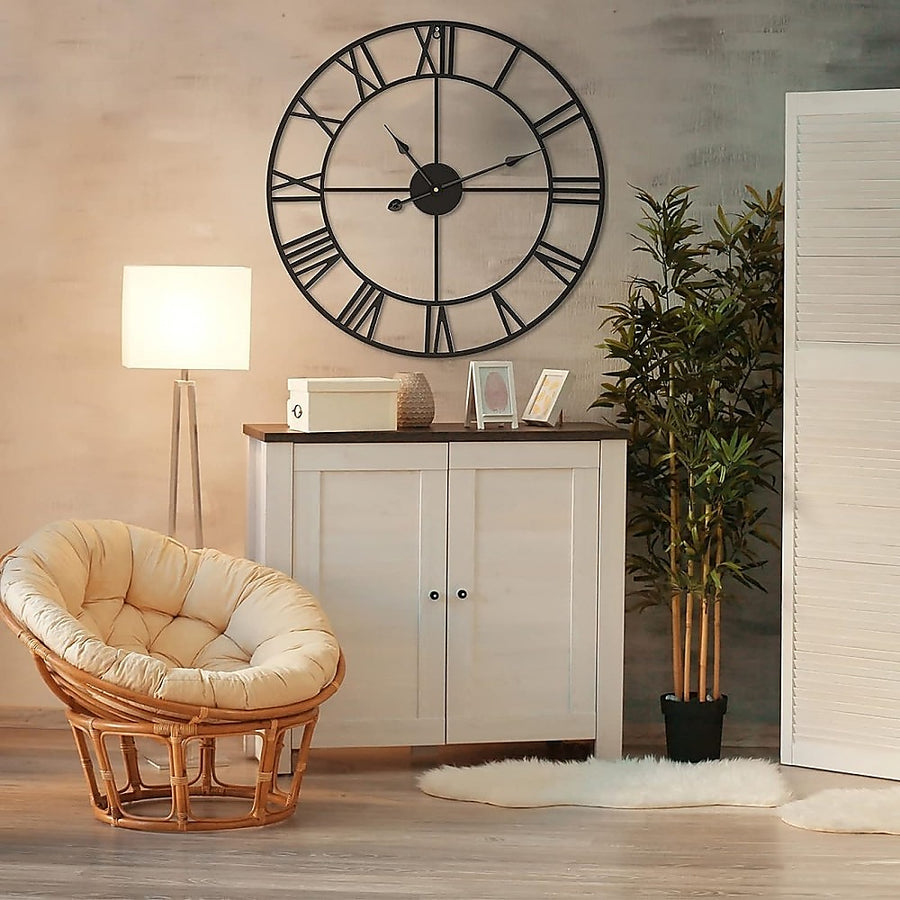 60cm Industrial Large Wall Clock, Round Metal Wall Clocks Roman Numera