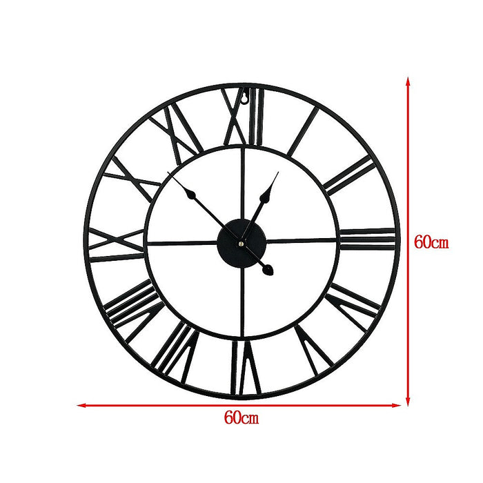 60cm Industrial Large Wall Clock, Round Metal Wall Clocks Roman Numera