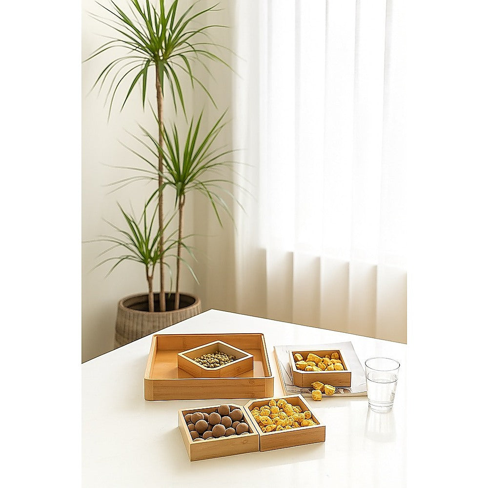 Square Bamboo Snack Serving Tray – Eco-Friendly Platter for Fruit, Che