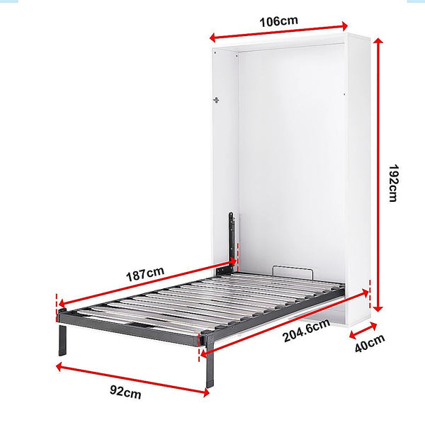 Single Wall Bed in White Gloss – Space Saving Murphy Bed Kit with Gold