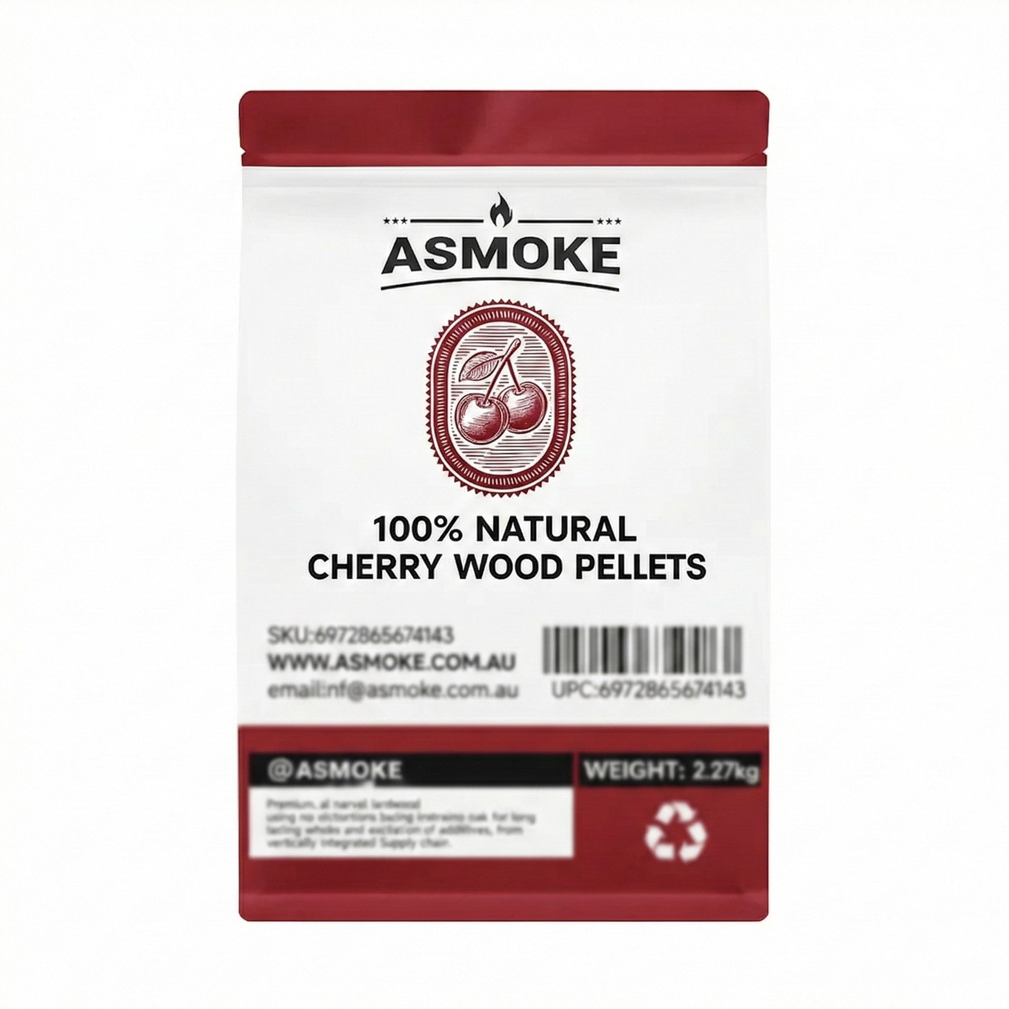 ASMOKE 100% Natural Cherry Wood BBQ Pellets 2.27kg - Premium Fruit Har