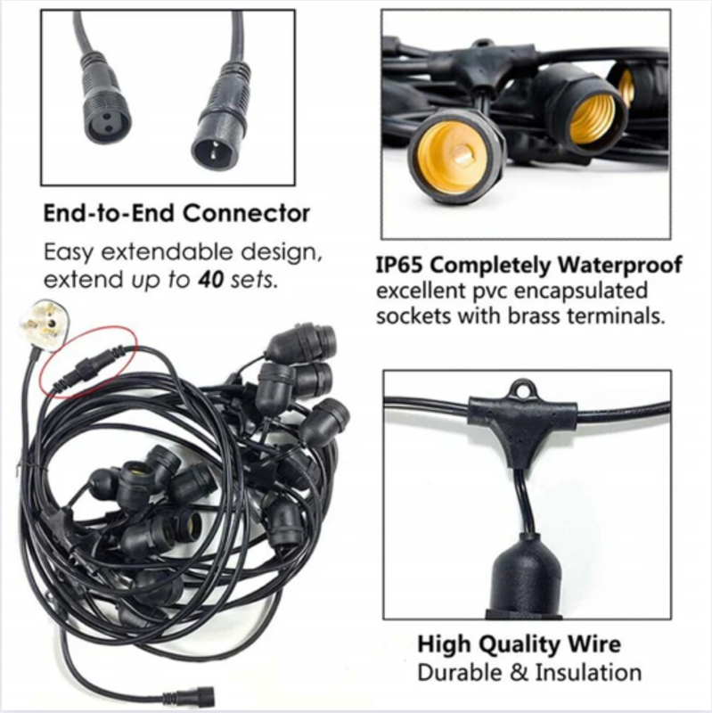 15m Solar Power Outdoor String Lights - 48 Ft Hanging Edison Bulbs Cre