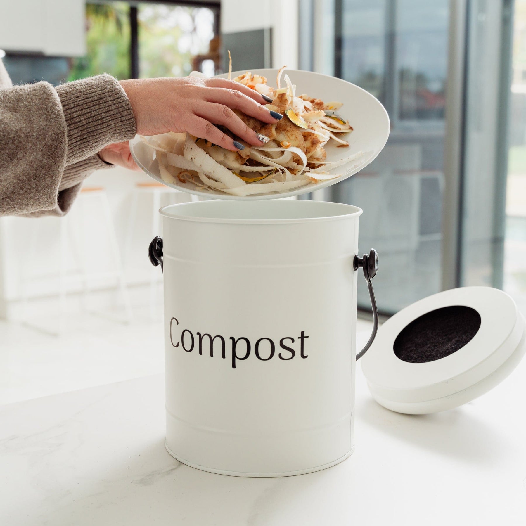 5L Kitchen Bench Compost Bin with 6 Replacment Activated Carbon Filter