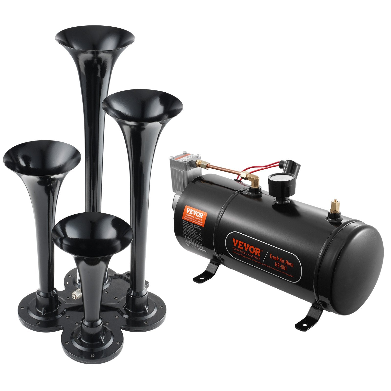 VEVOR Train Horns Kit, 4 Trumpet Air Horn Kit, 150dB Train Horns for P