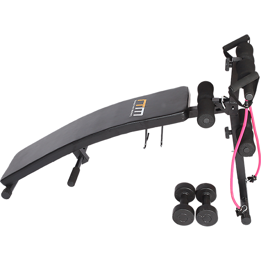 Foldable Incline Sit Up Bench with Dumbbells & Resistance