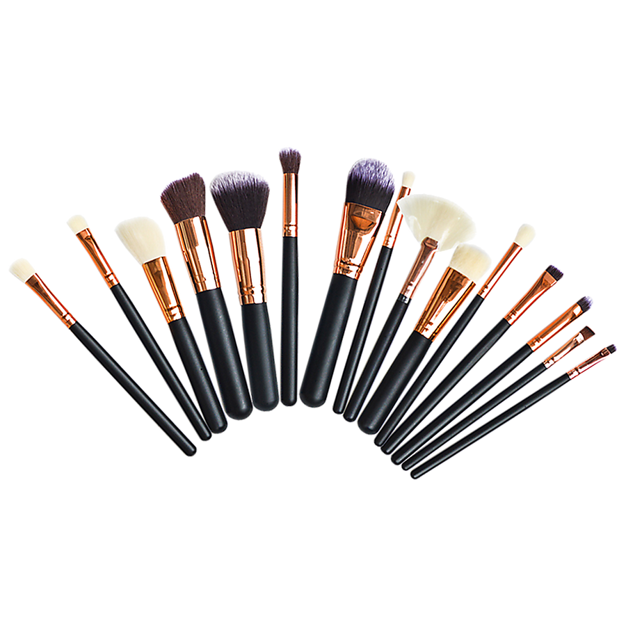 15Pcs Soft Makeup Brush Set, Synthetic-Wool, Timber Handles