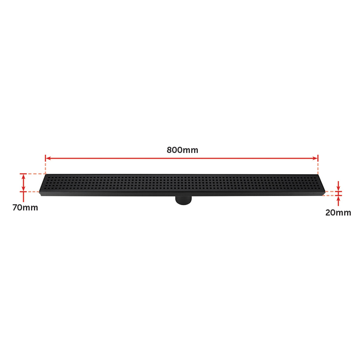 800mm Bathroom Shower Black Grate Drain w/Centre outlet Floor Waste
