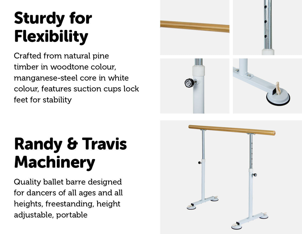 Wooden Portable Ballet Bar Stretch Barre Dance Bar 1.5M Freestanding B