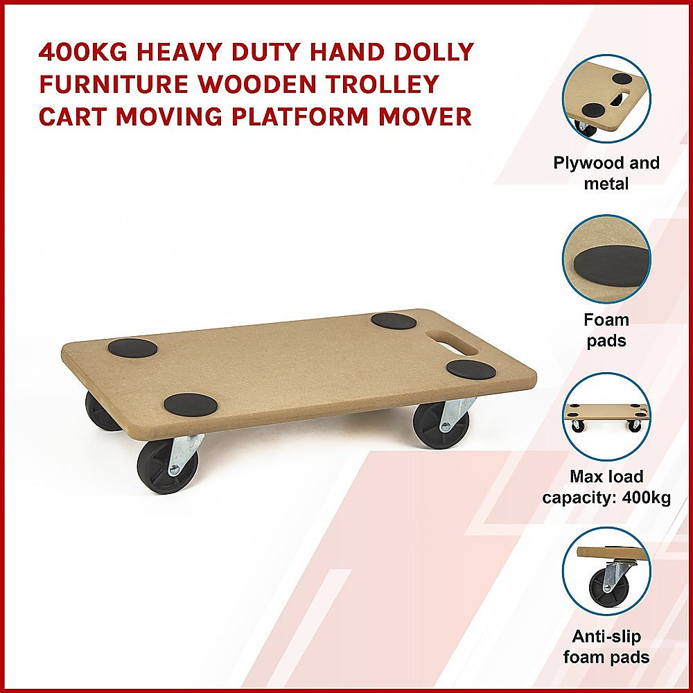 200kg Heavy Duty Hand Dolly Furniture Wooden Trolley Cart Moving Platf