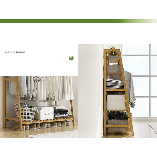 Portable Clothes Rack Coat Garment Stand Bamboo Rail Hanger Airer Clos