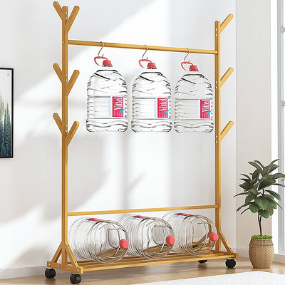 Portable Clothes Rack Coat Garment Stand Bamboo Rail Hanger Airer Clos