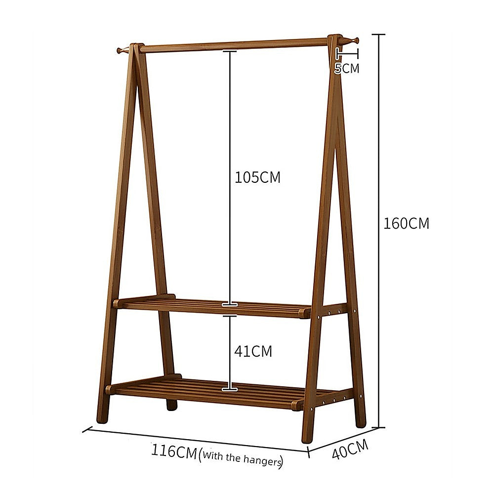 Portable Clothes Rack Coat Garment Stand Bamboo Rail Hanger Airer Clos