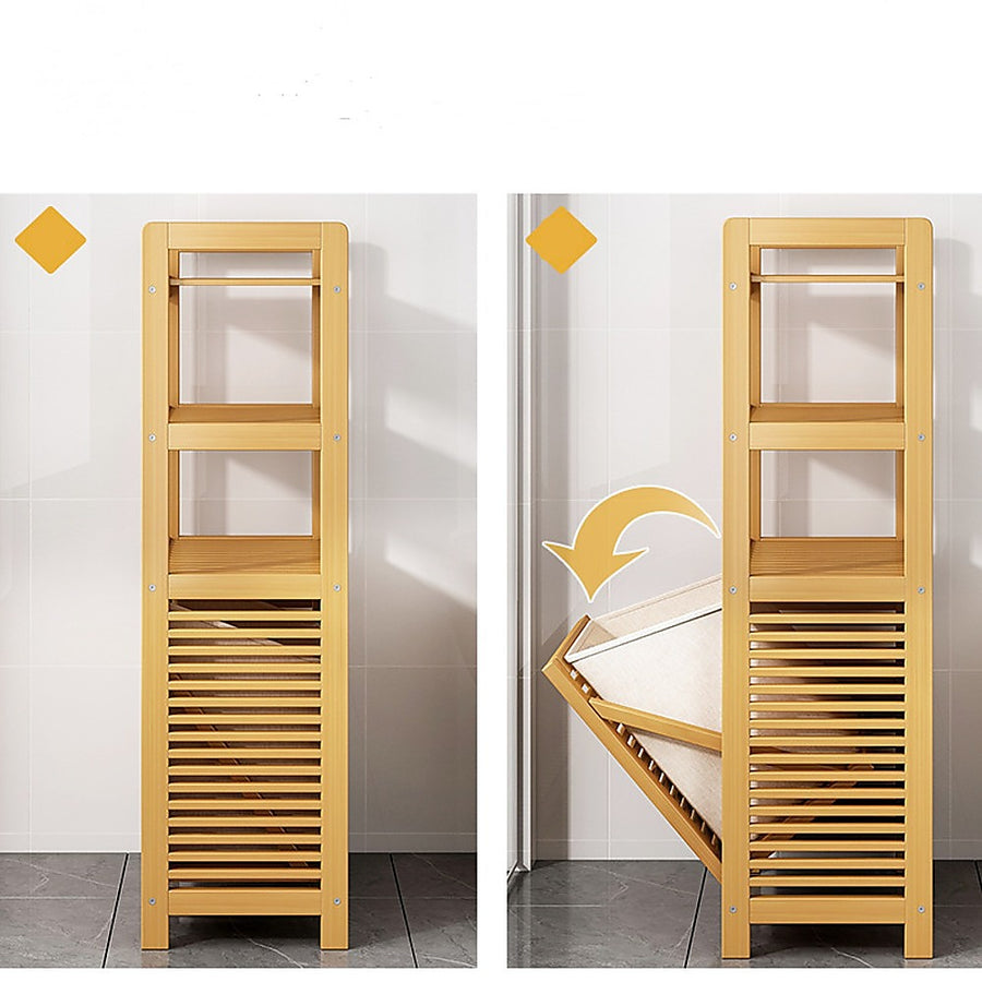 Bamboo 2-in-1 Laundry Hamper Side Table with 2 Shelves and Clothes Bas