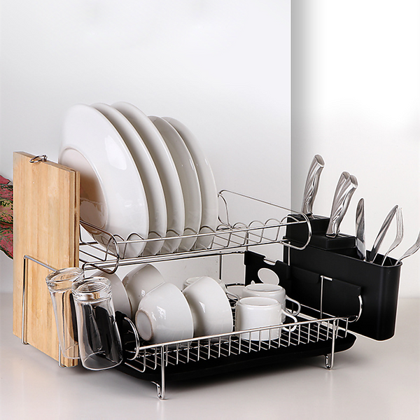 Dish Drying Rack Drainer Cup Plate Holder Cutlery Tray Kitchen Organis