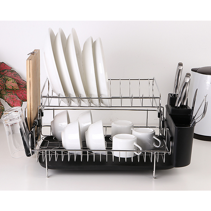 Dish Drying Rack Drainer Cup Plate Holder Cutlery Tray Kitchen Organis